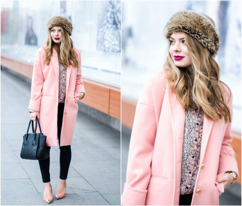 Pink cocoon coat and snake print - Pink WishPink Wish