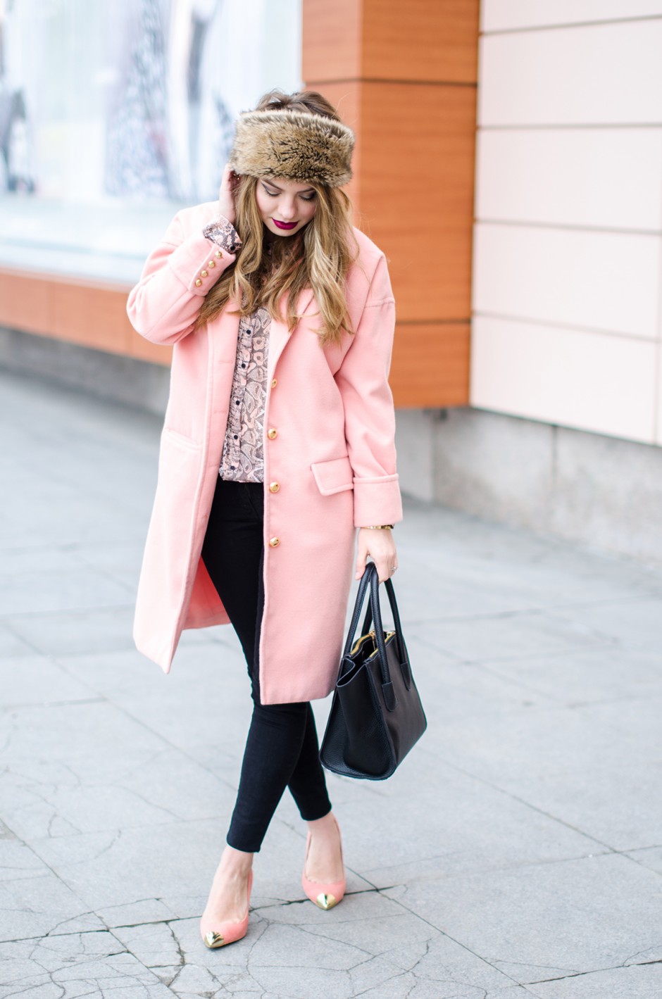 Pink cocoon coat and snake print - Pink WishPink Wish