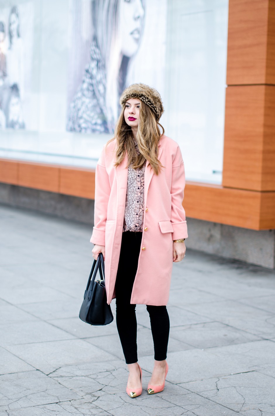 Pink cocoon coat and snake print - Pink WishPink Wish
