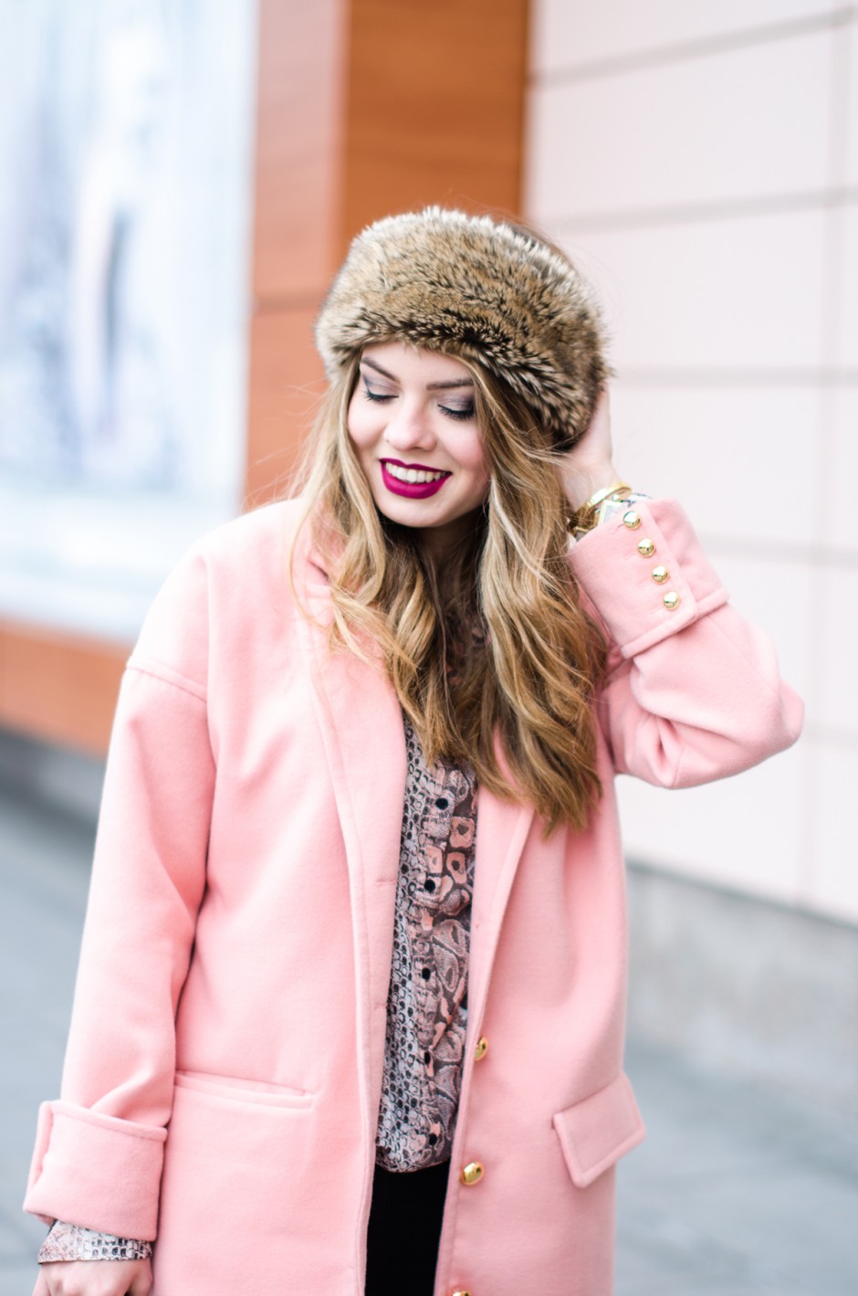 Pink cocoon coat and snake print - Pink WishPink Wish