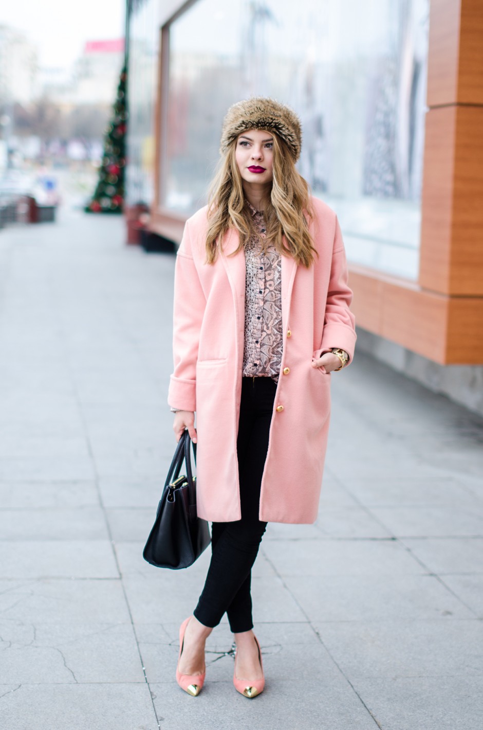 Pink cocoon coat and snake print - Pink WishPink Wish